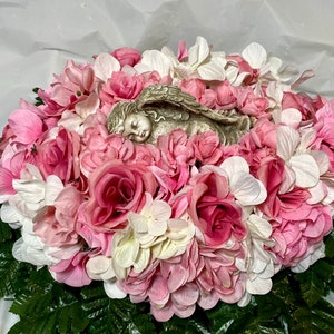 Headstone Saddle Child’s Grave. Infants Grave. Pink Roses Around a ...