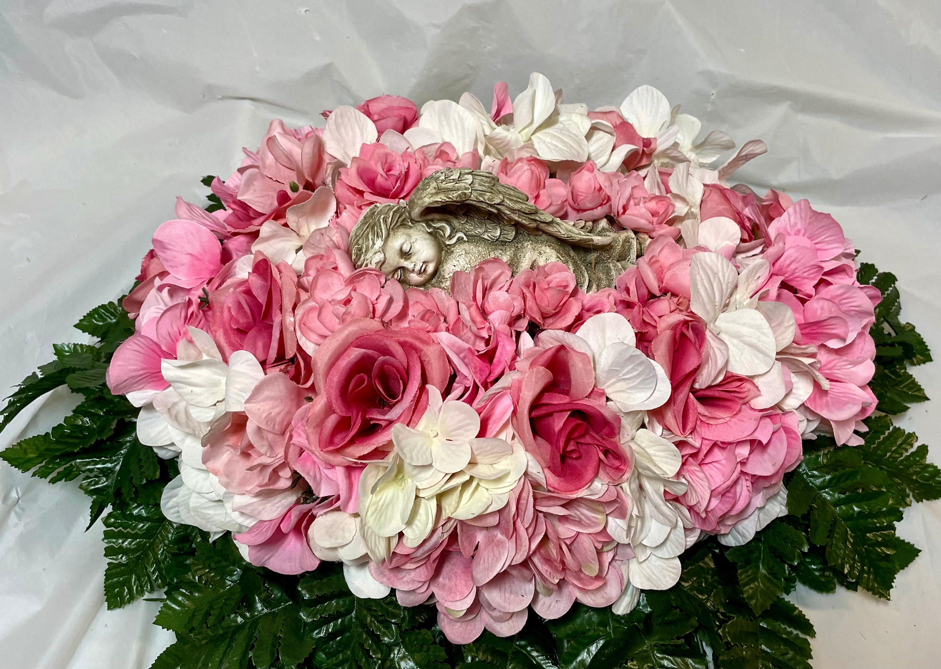 Headstone Saddle Childs Grave. Infants Grave. Pink Roses Around a ...