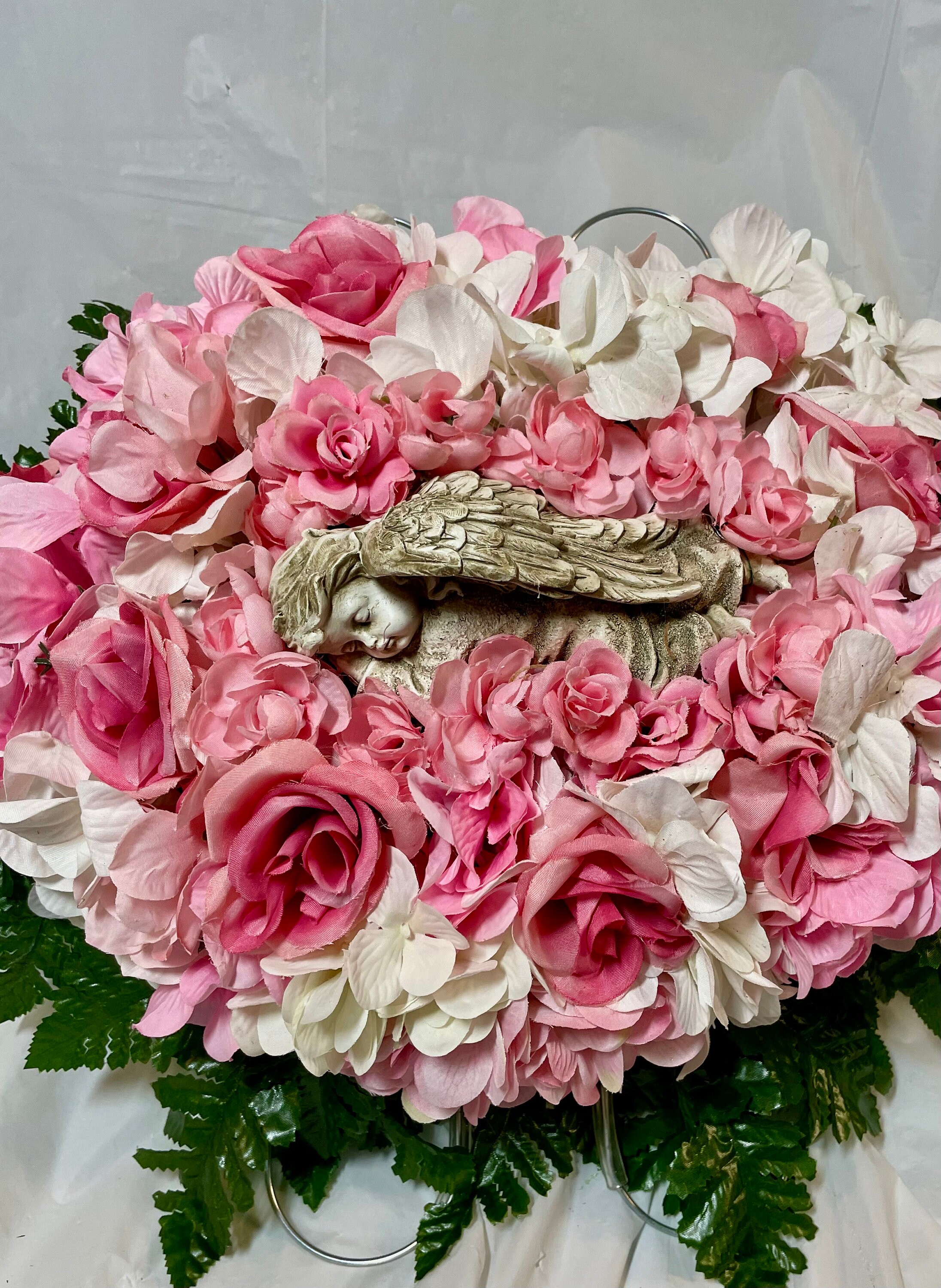 Headstone Saddle Childs Grave. Infants Grave. Pink Roses Around a ...