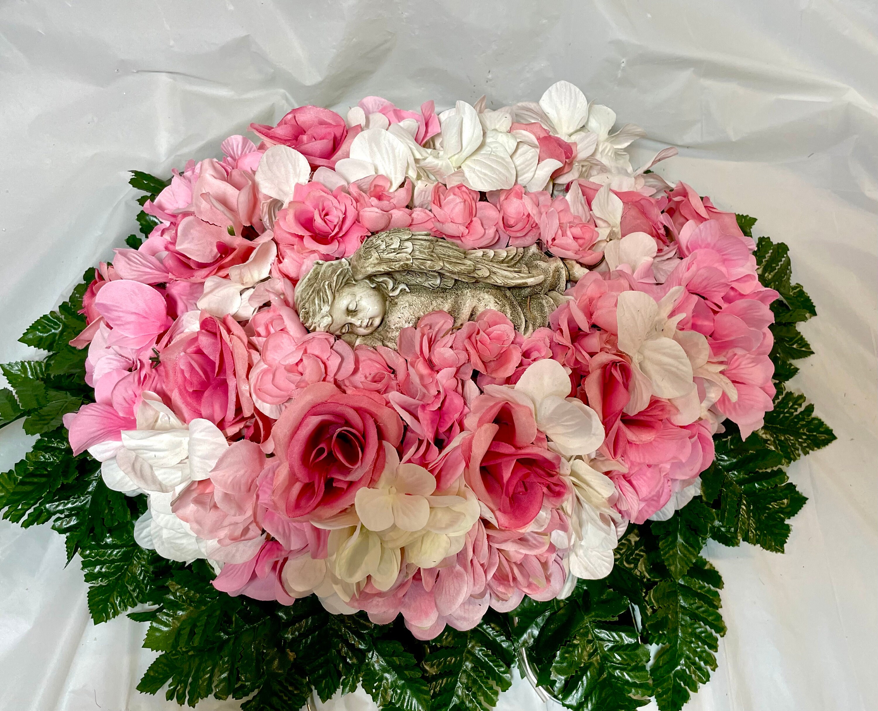 Headstone Saddle Childs Grave. Infants Grave. Pink Roses Around a ...