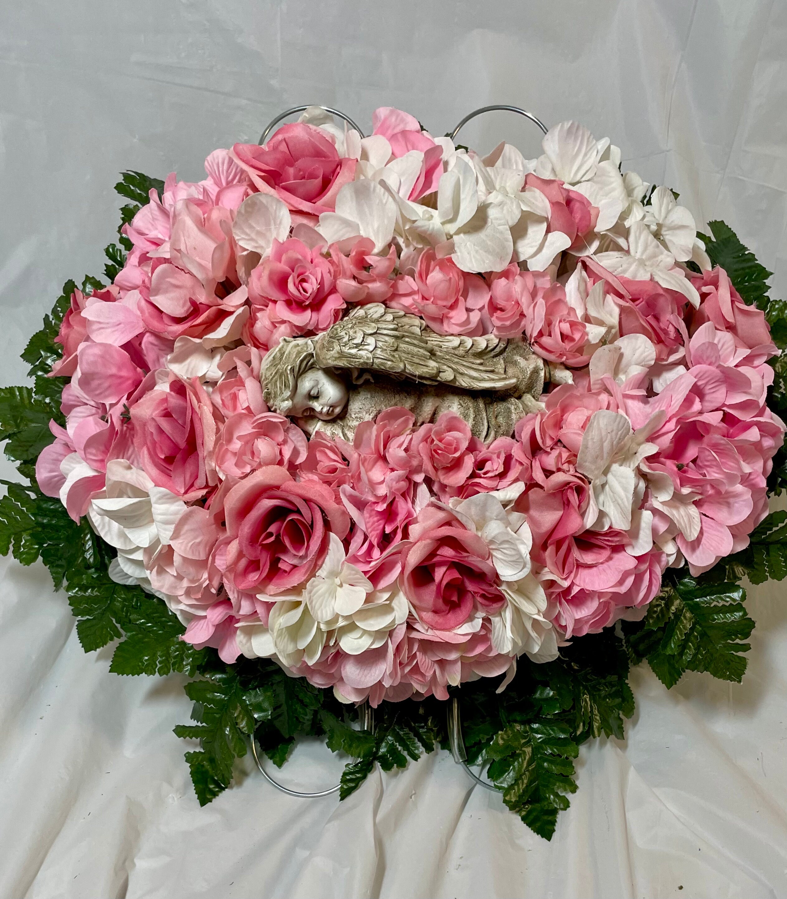 Headstone Saddle Childs Grave. Infants Grave. Pink Roses Around a ...