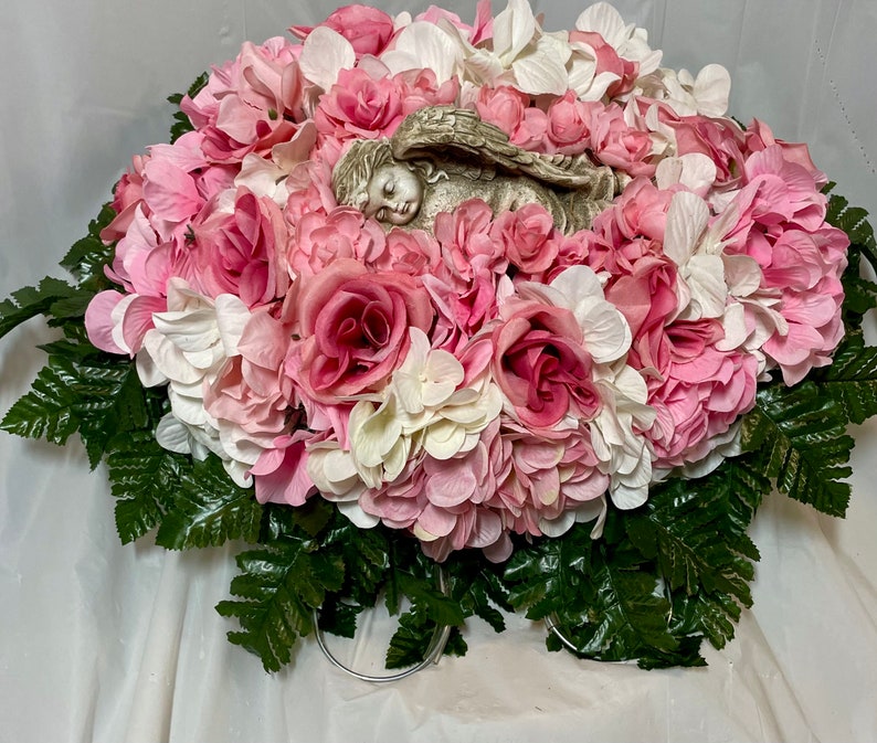 Headstone Saddle Childs Grave. Infants Grave. Pink Roses Around a ...