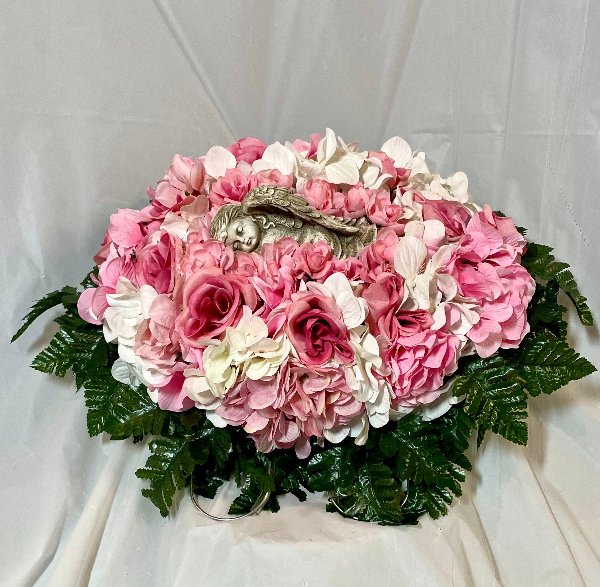 Headstone Saddle Childs Grave. Infants Grave. Pink Roses Around a ...