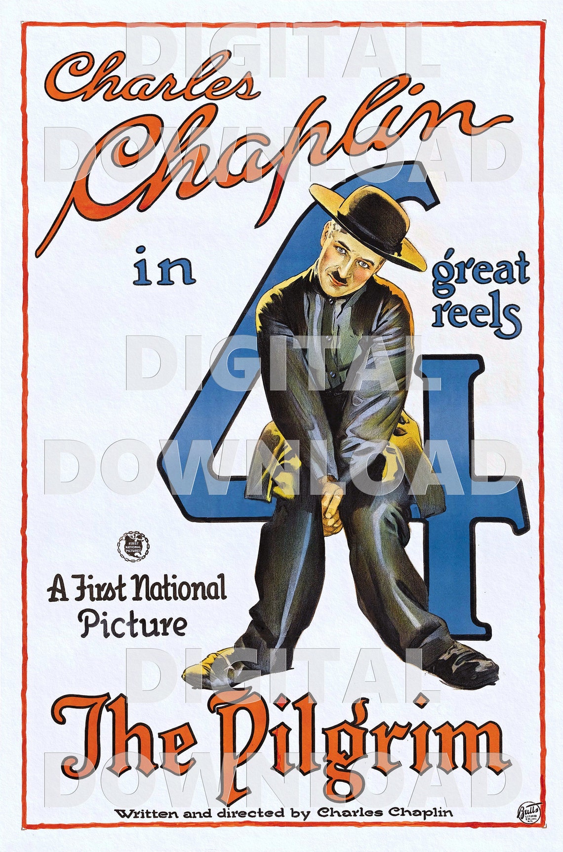 Charlie Chaplin the Pilgrim 1921 Silent Film Poster, Old Printable ...