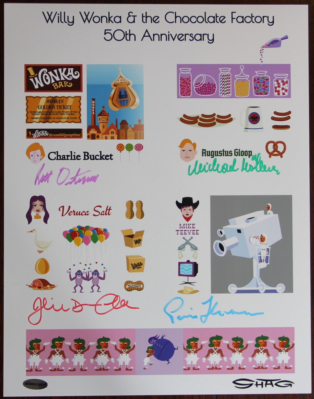 WONKA 50th ANNIVERSARY Collage, Shag Style Autographed 11 X 14 Signed ...