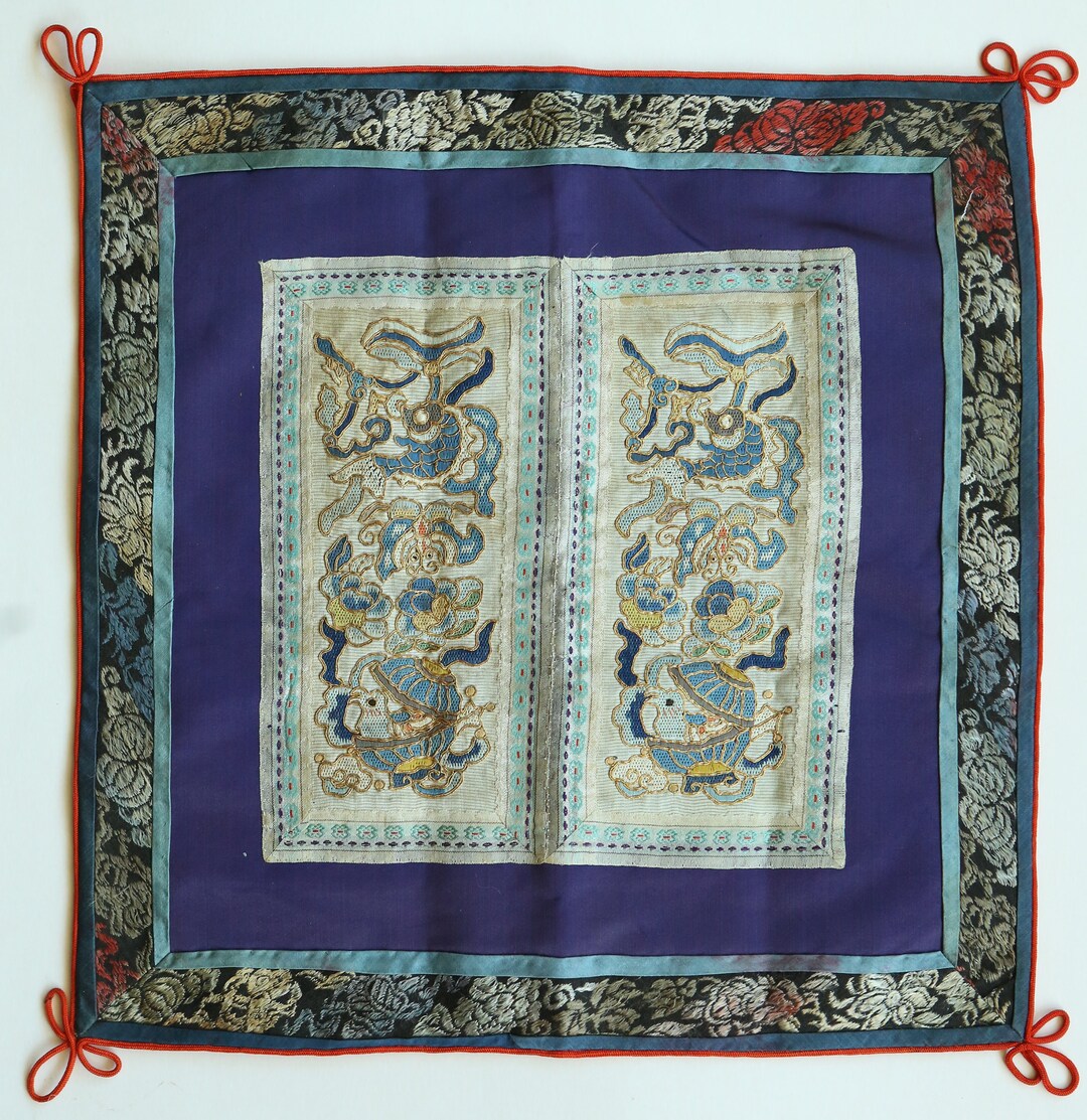 Qing Dynasty Chinese Gold Thread Embroidered Twin Panels. - Etsy