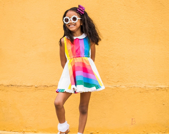 Girls Vintage Rainbow Mini Dress rainbow Dress toddler Girl Dress ...
