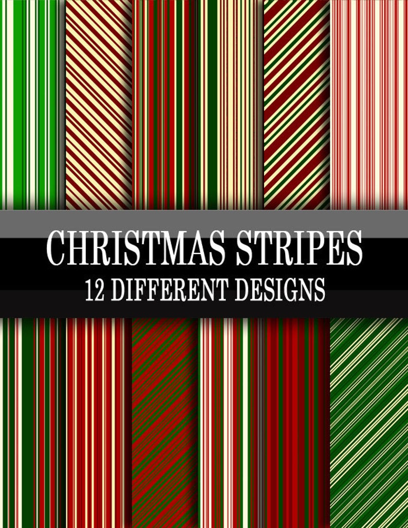 Scrapbook Paper - Digital Download - Christmas Stripes - Red, White ...