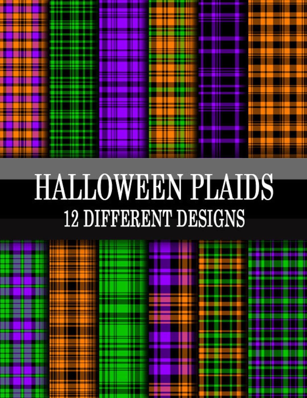 Scrapbook Paper - Digital Download - Halloween Plaids - Black, Orange ...