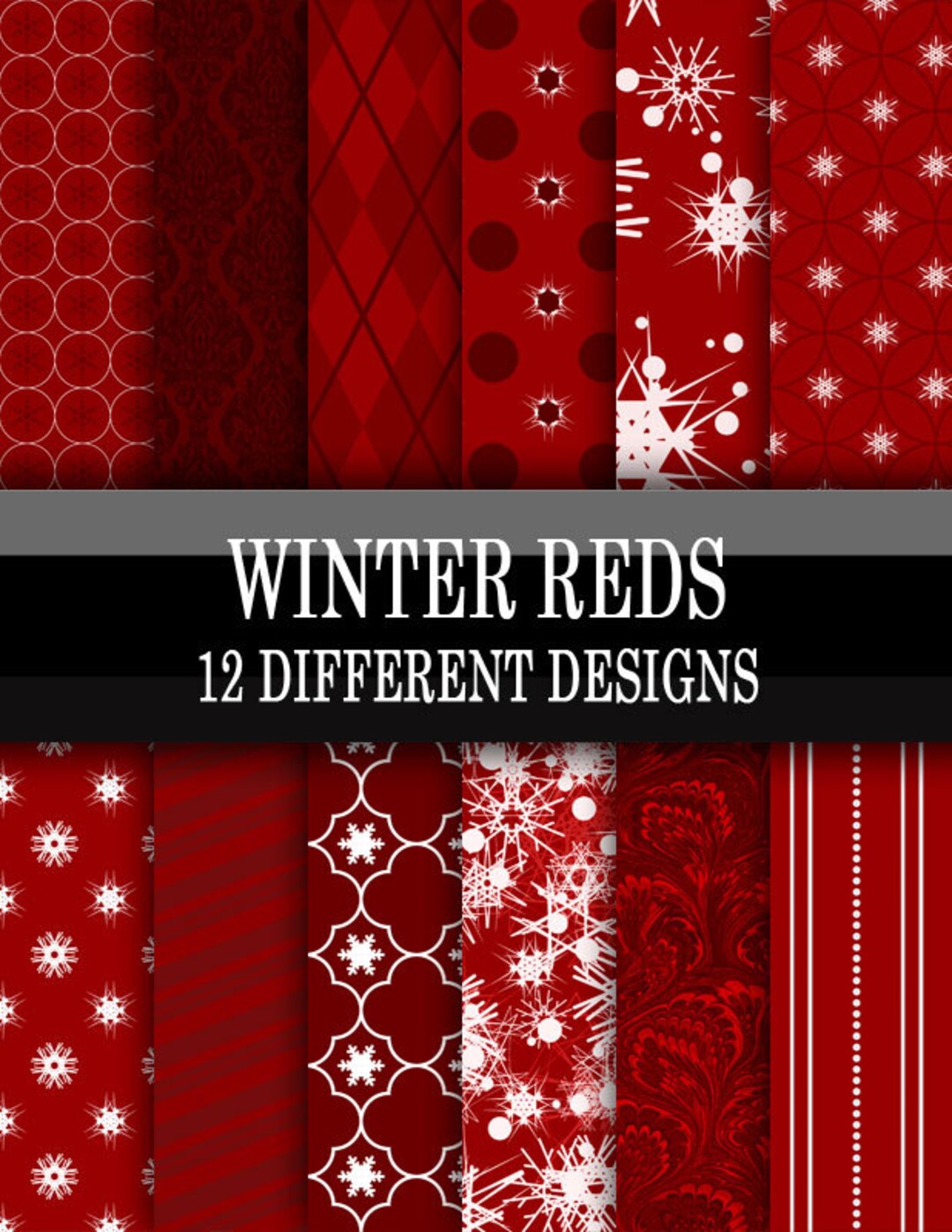 Scrapbook Paper - Digital Download - Winter Reds - Red, White Pattern ...