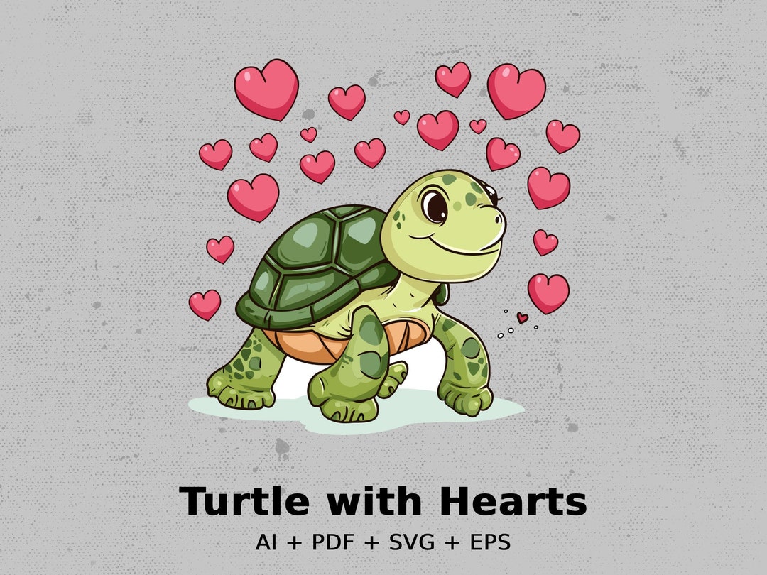 Cute Cartoon Turtle With Hearts Clip Art for Valentines Day - Svg Ai ...