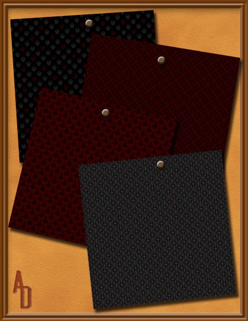 Scrapbook Paper Digital Download Gothic Damasks Red | Etsy