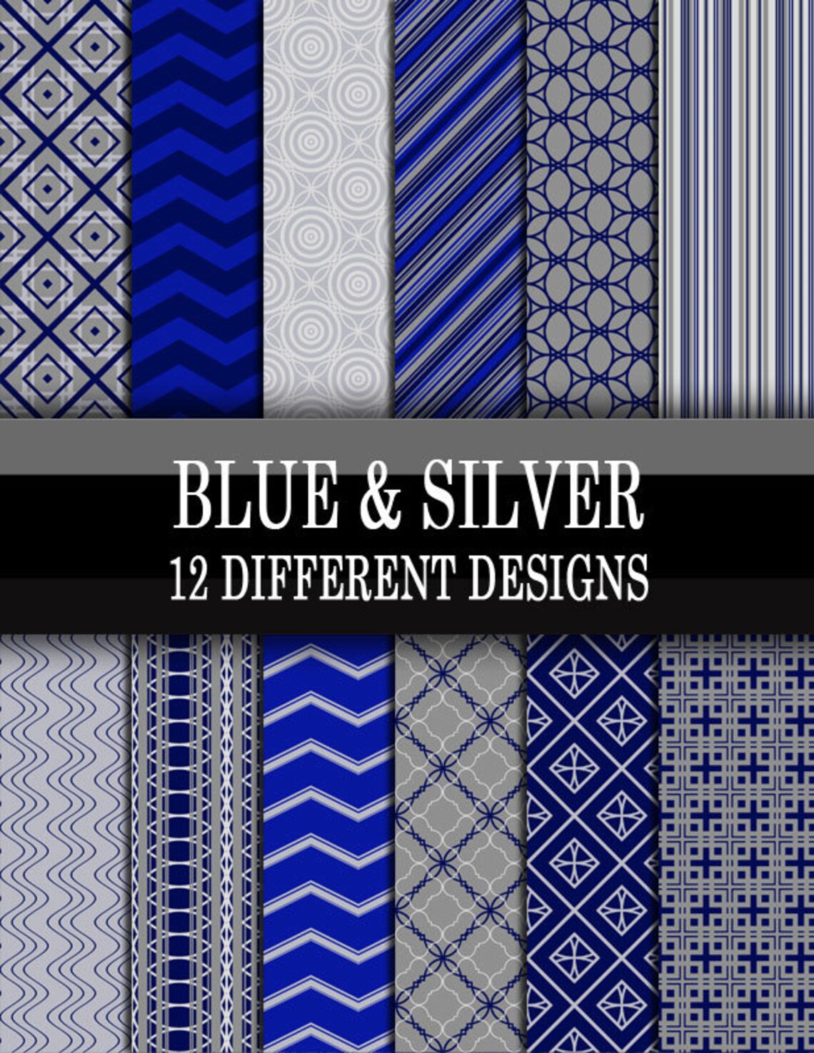 Scrapbook Paper Digital Download Blue and Silver Geometric Blue and ...