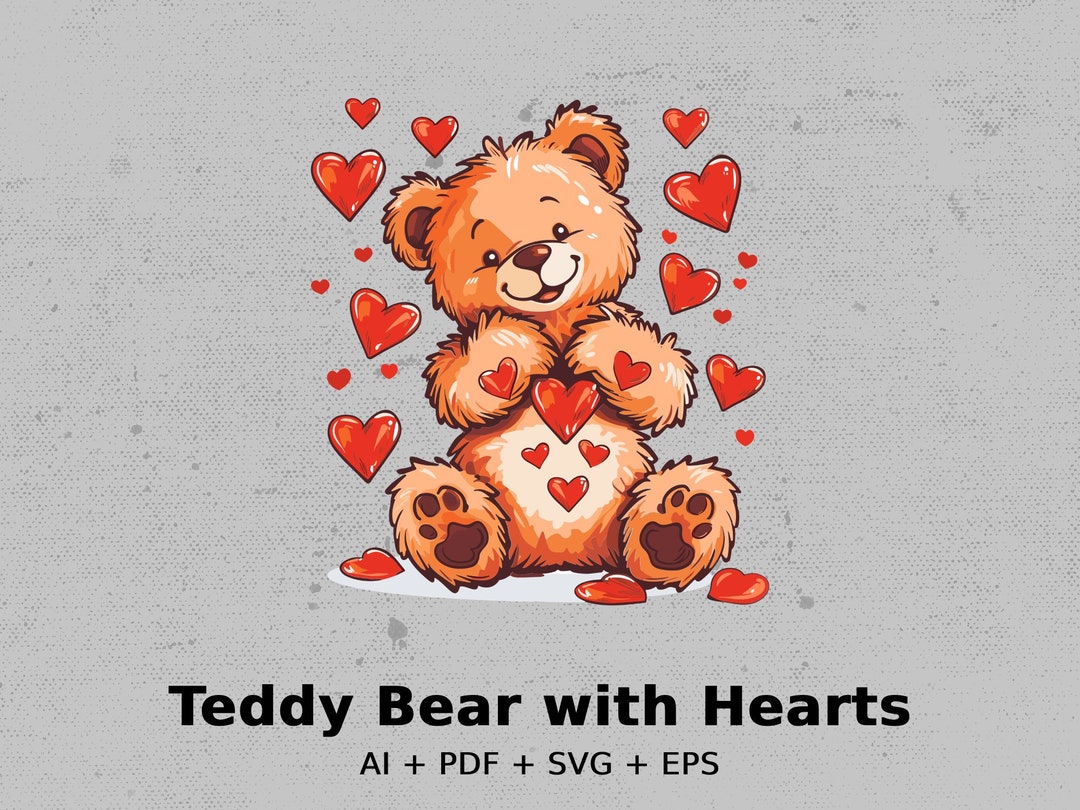 Cute Cartoon Teddy Bear With Hearts Clip Art for Valentines Day - Svg ...