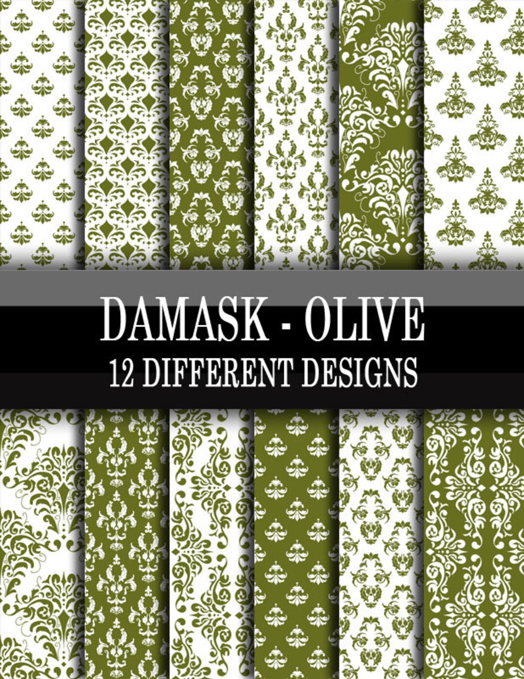 Scrapbooking Paper Basics - Damask Patterns - Olive Green - 12 ...