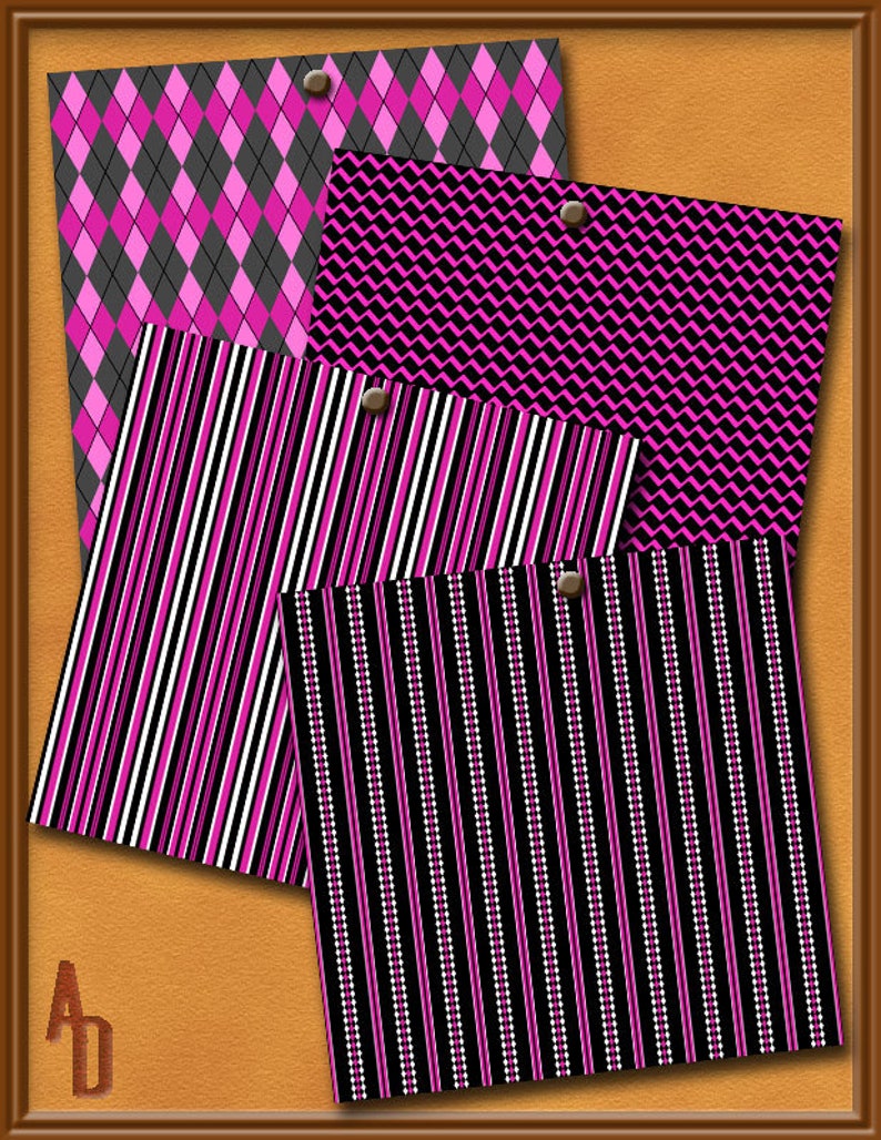 Scrapbook Paper - Digital Download - Punk Pink - Pink, Black, White ...