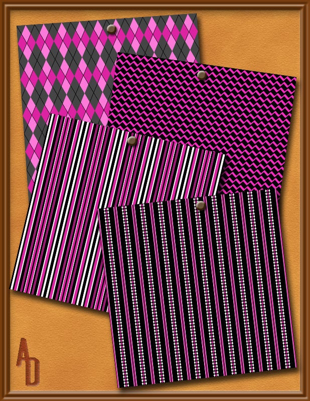 Scrapbook Paper - Digital Download - Punk Pink - Pink, Black, White ...