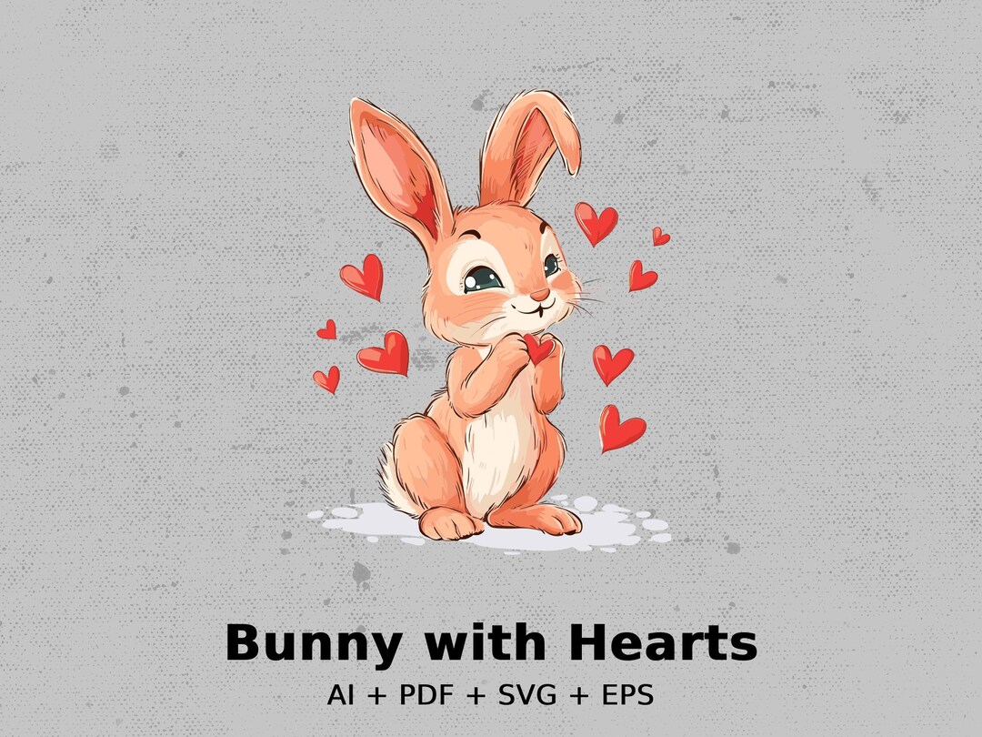 Cute Cartoon Bunny With Hearts Clip Art for Valentines Day - Svg Ai Eps ...