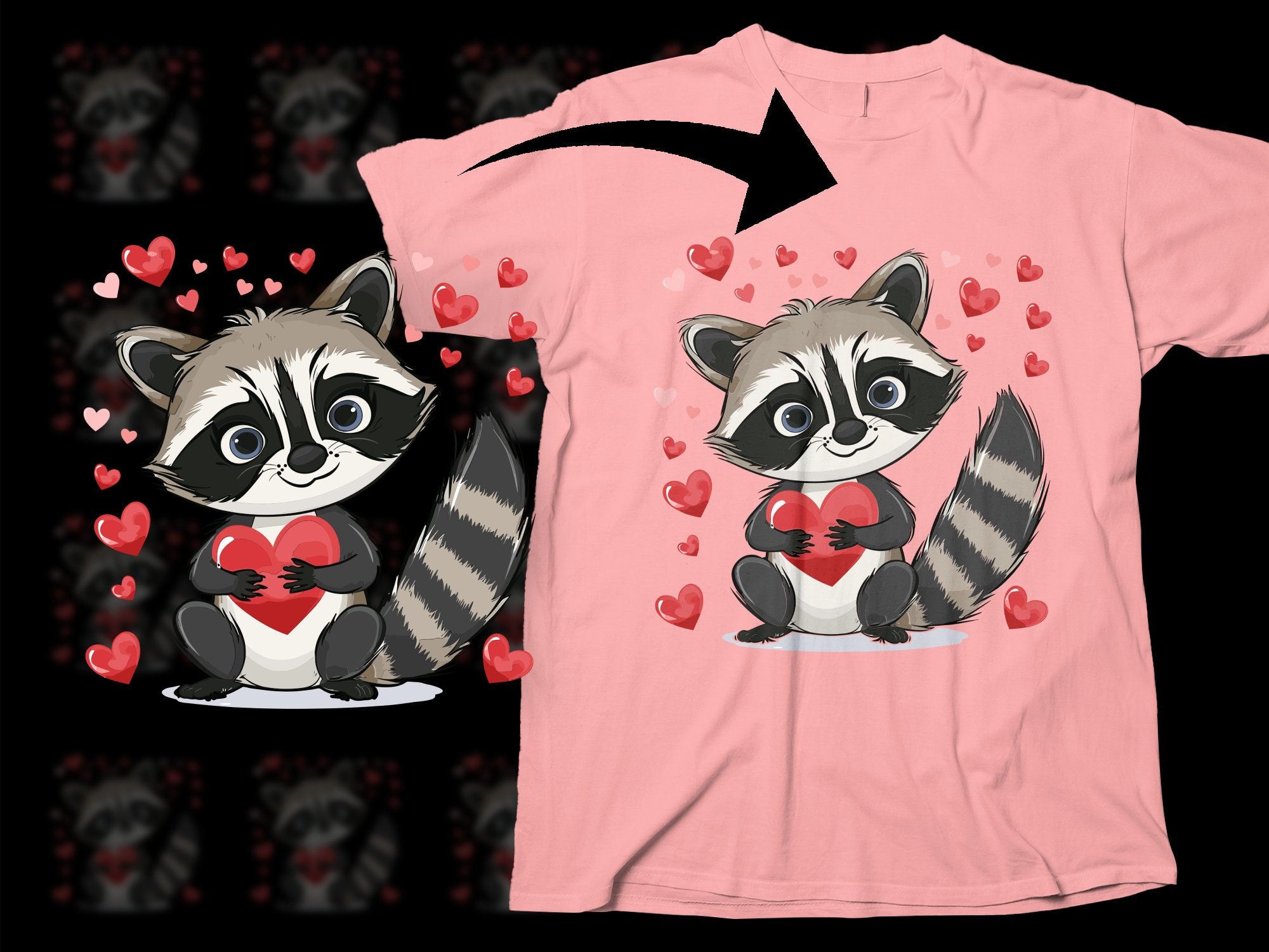 Cute Cartoon Raccoon With Hearts Clip Art for Valentines Day - Svg Ai ...