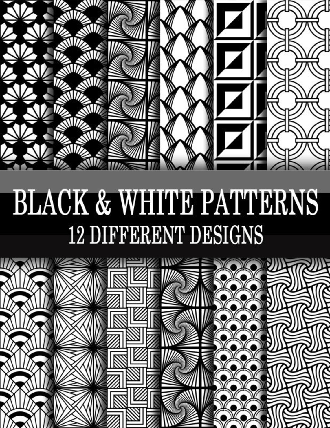 Scrapbook Paper - Digital Download - Black & White Line Art - 12 ...