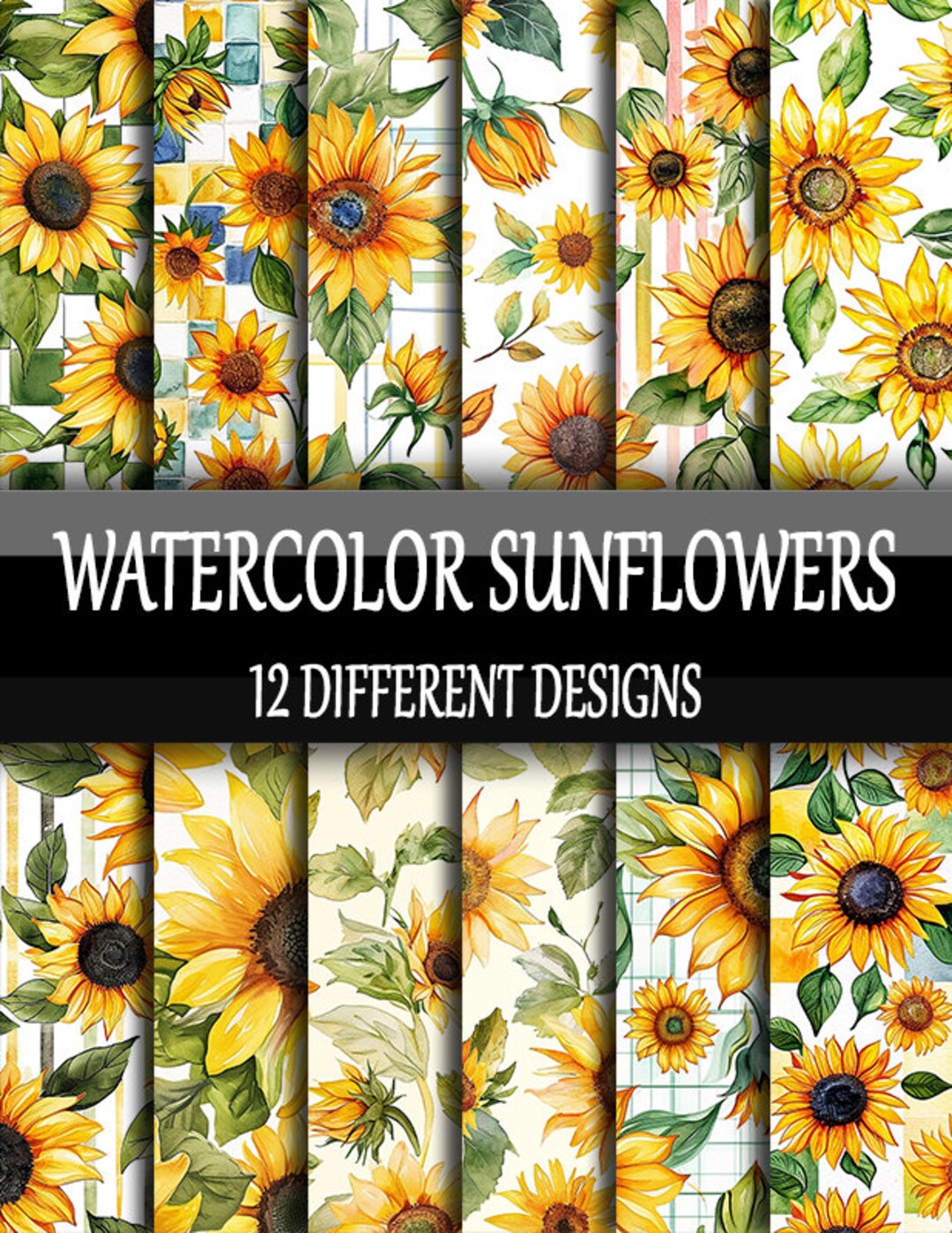 Watercolor Sunflowers Digital Paper Pack, 12 Designs, Scrapbooking ...