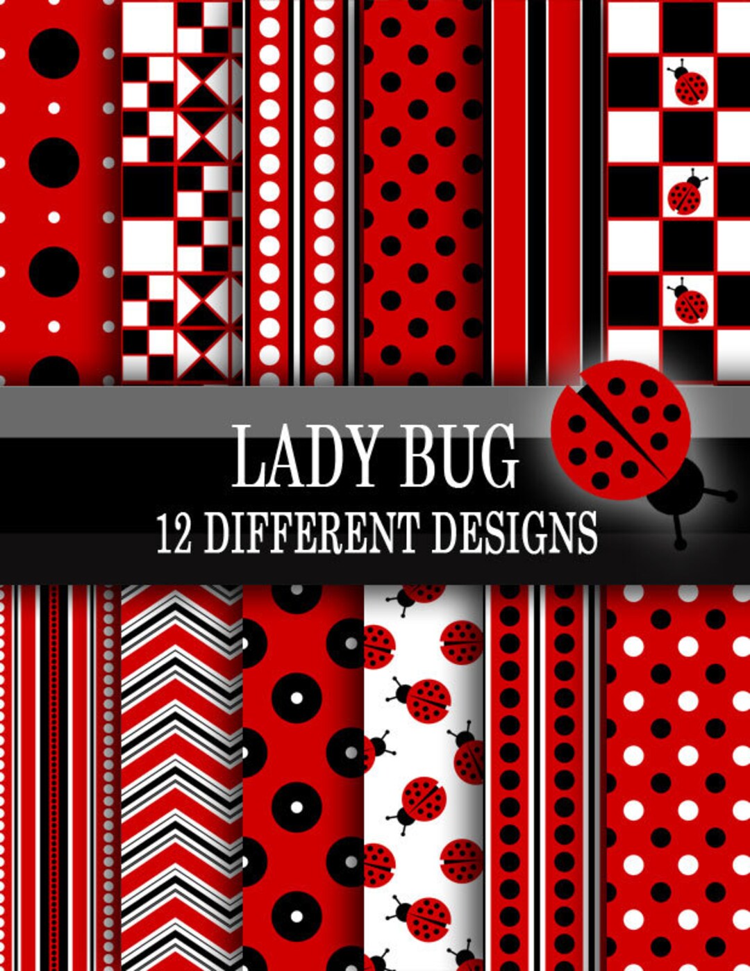 Scrapbook Paper - Digital Download - Lady Bug Design - Red, Black ...