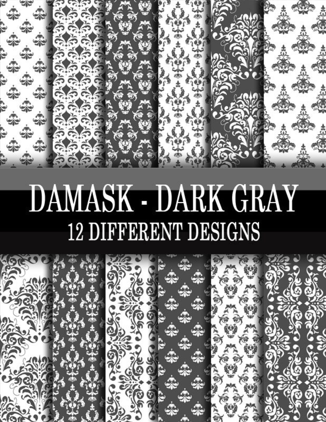Scrapbooking Paper Basics - Damask Patterns - Dark Gray Grey - 12 ...