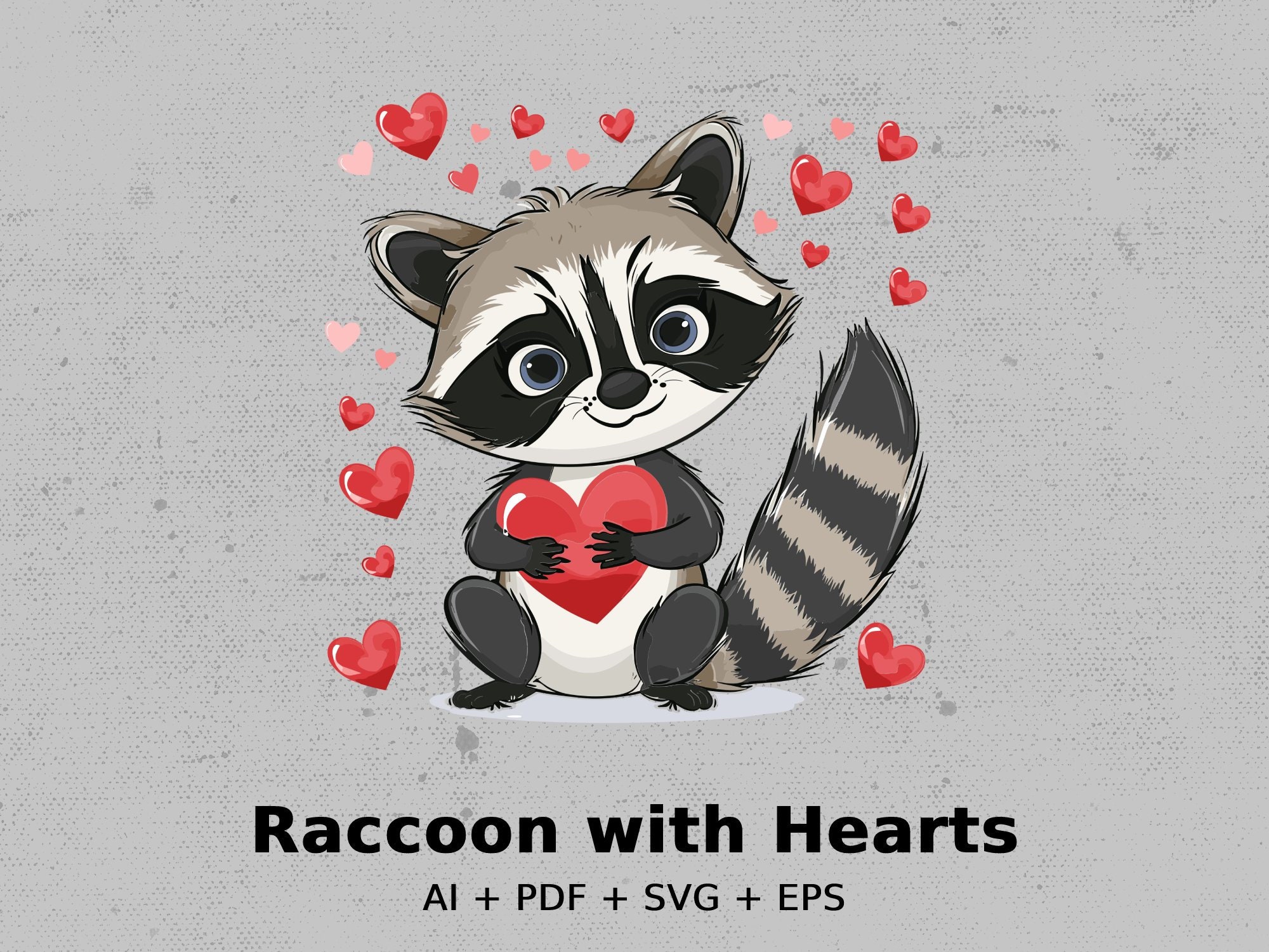 Cute Cartoon Raccoon With Hearts Clip Art for Valentines Day - Svg Ai ...