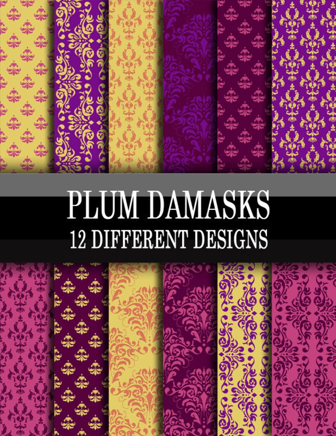 Scrapbook Paper Digital Download Plum Crazy Damasks Plum, Purple, Cream ...