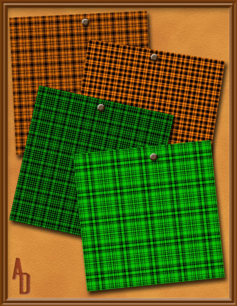 Scrapbook Paper - Digital Download - Halloween Plaids - Black, Orange ...