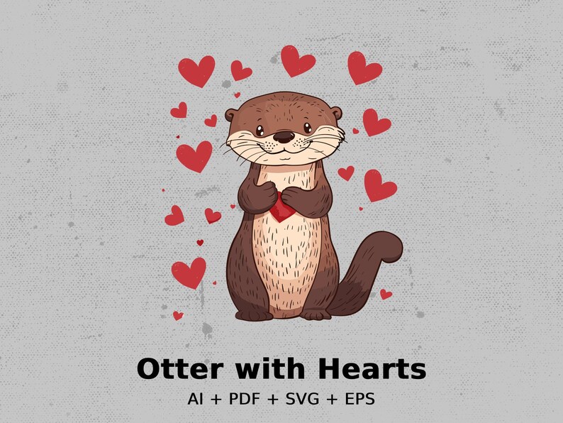 Cute Cartoon Otter With Hearts Clip Art for Valentines Day - Svg Ai Eps ...
