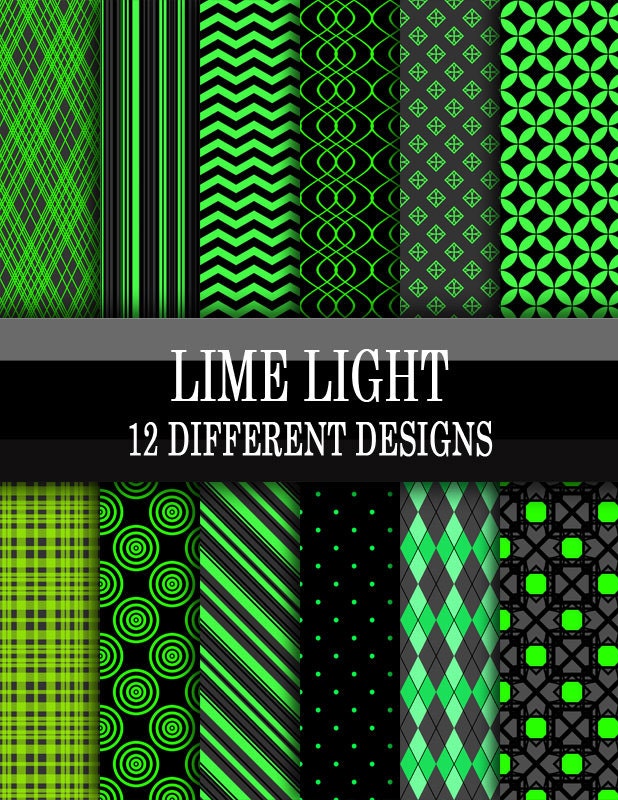 Scrapbook Paper - Digital Download - Lime Light - Bright Green, Black ...