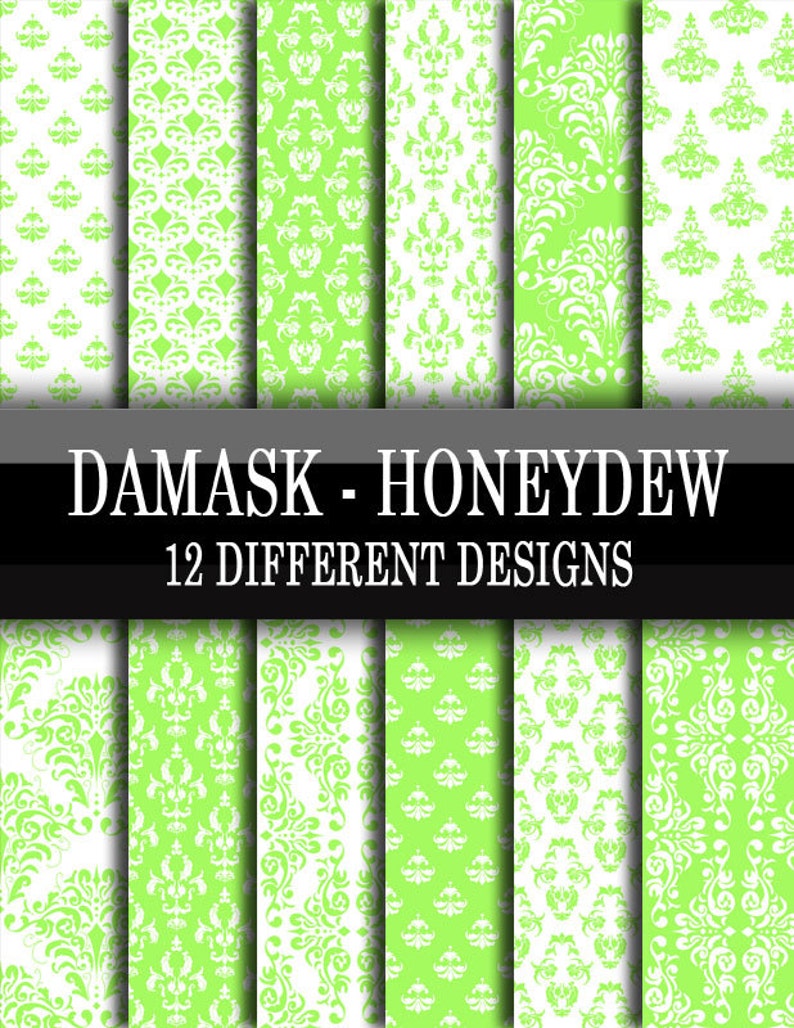 Scrapbooking Paper Basics Damask Patterns Honeydew 12 Different ...