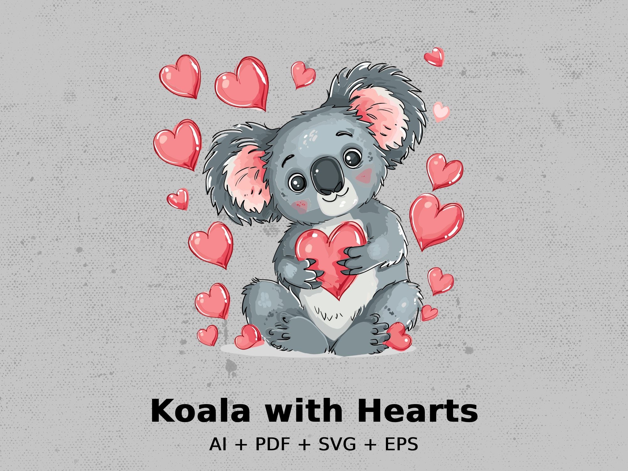 Cute Cartoon Koala With Hearts Clip Art for Valentines Day Svg Ai Eps ...