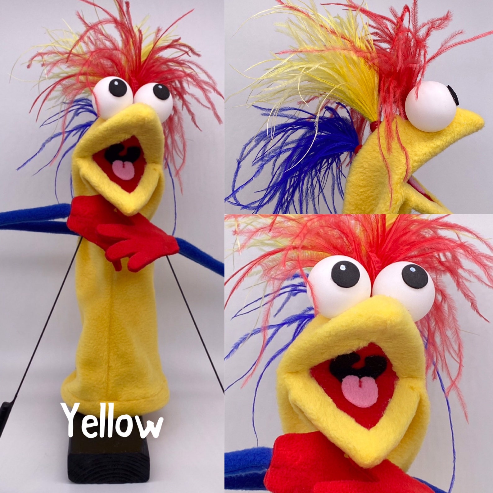 Puppet Hand and Rod With 3 Feather Plumes and 2 Hand Rods. - Etsy