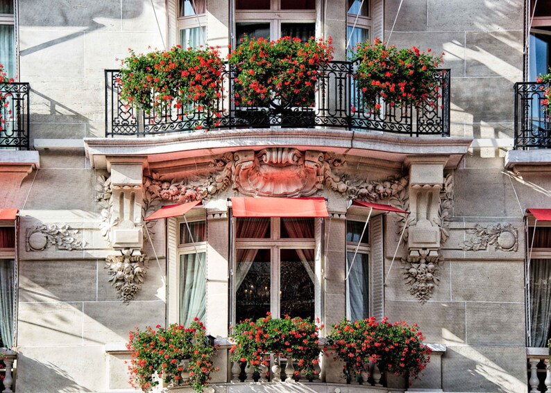 Paris Apartments With Red Flowers and Awning Photography, Near Champs ...