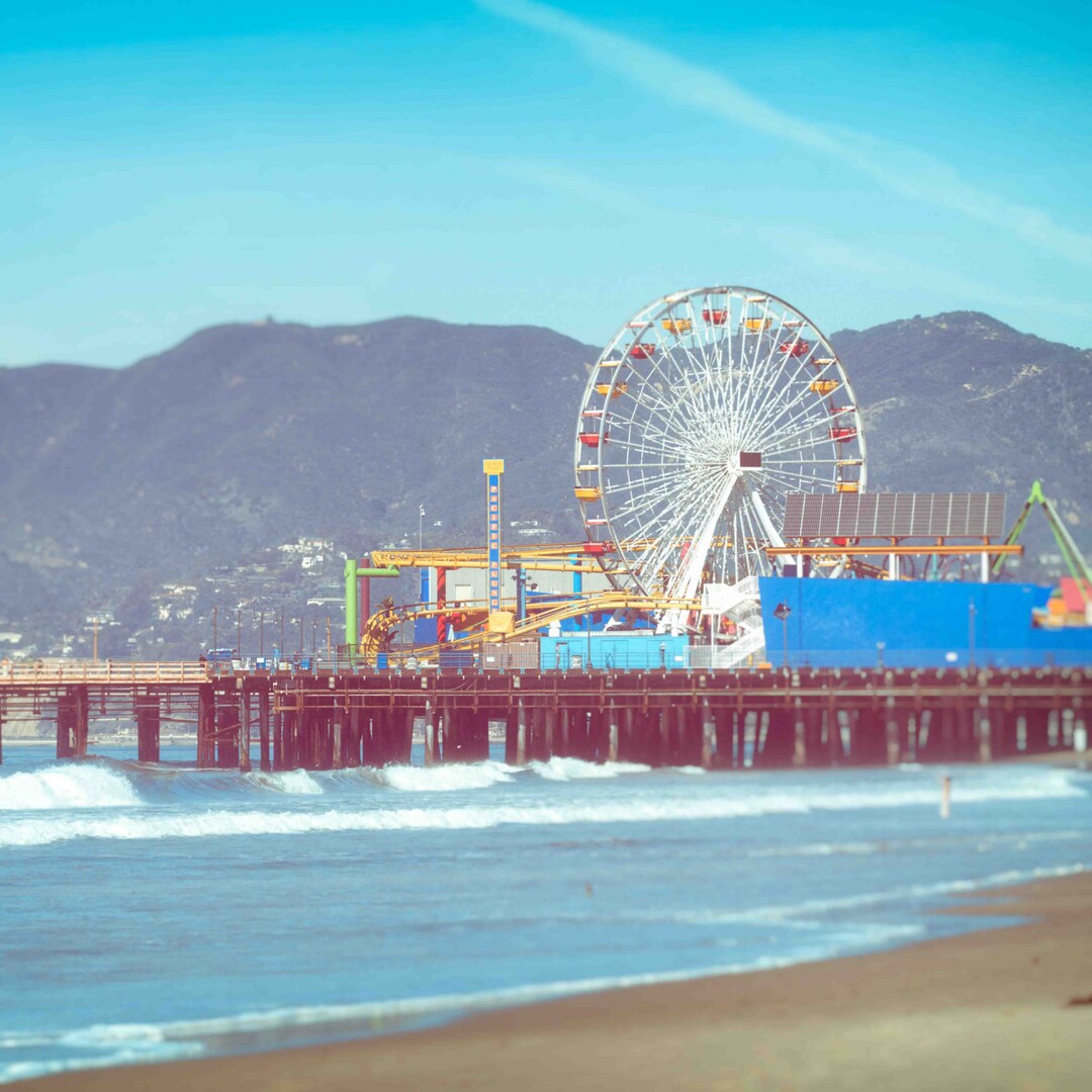 Pier, Ocean, Beach, Amusement Park, Ferris Wheel, Waves, Color, Santa ...