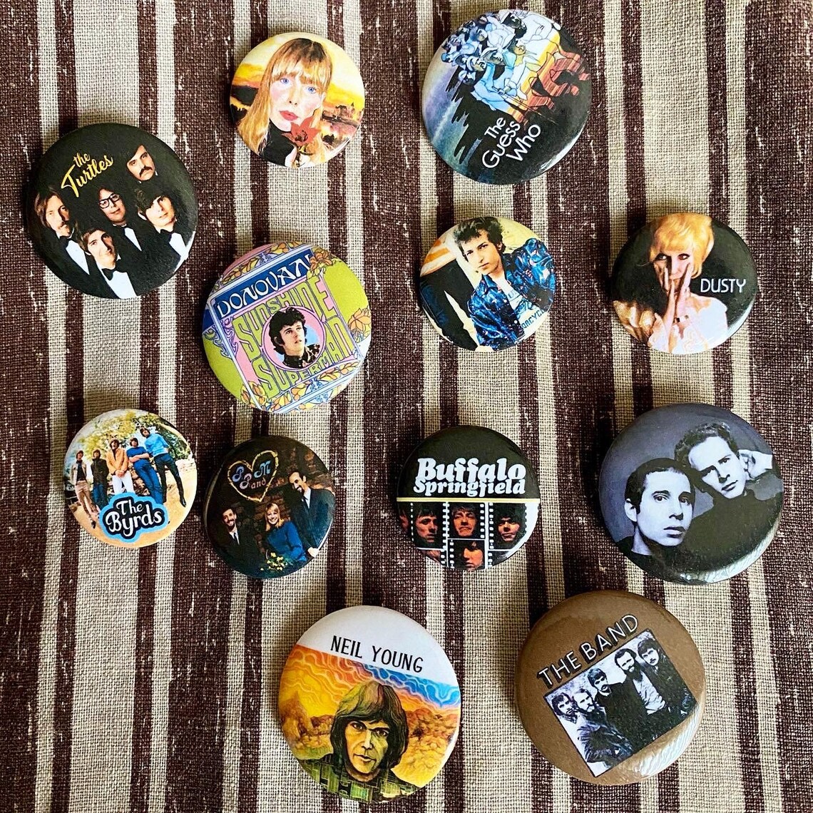 1960s Folk Rock Pin-back Buttons ~ 12-pack - Etsy