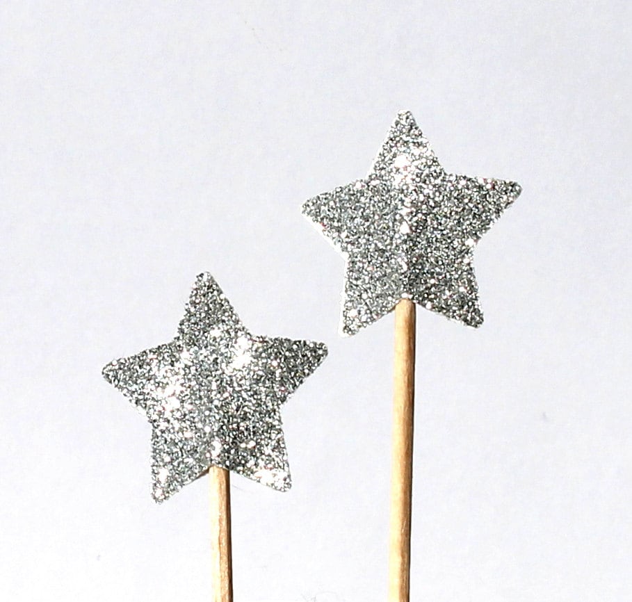Estrellas, purpurina, purpurina, cupcake toppers, plata, 20 piezas ...