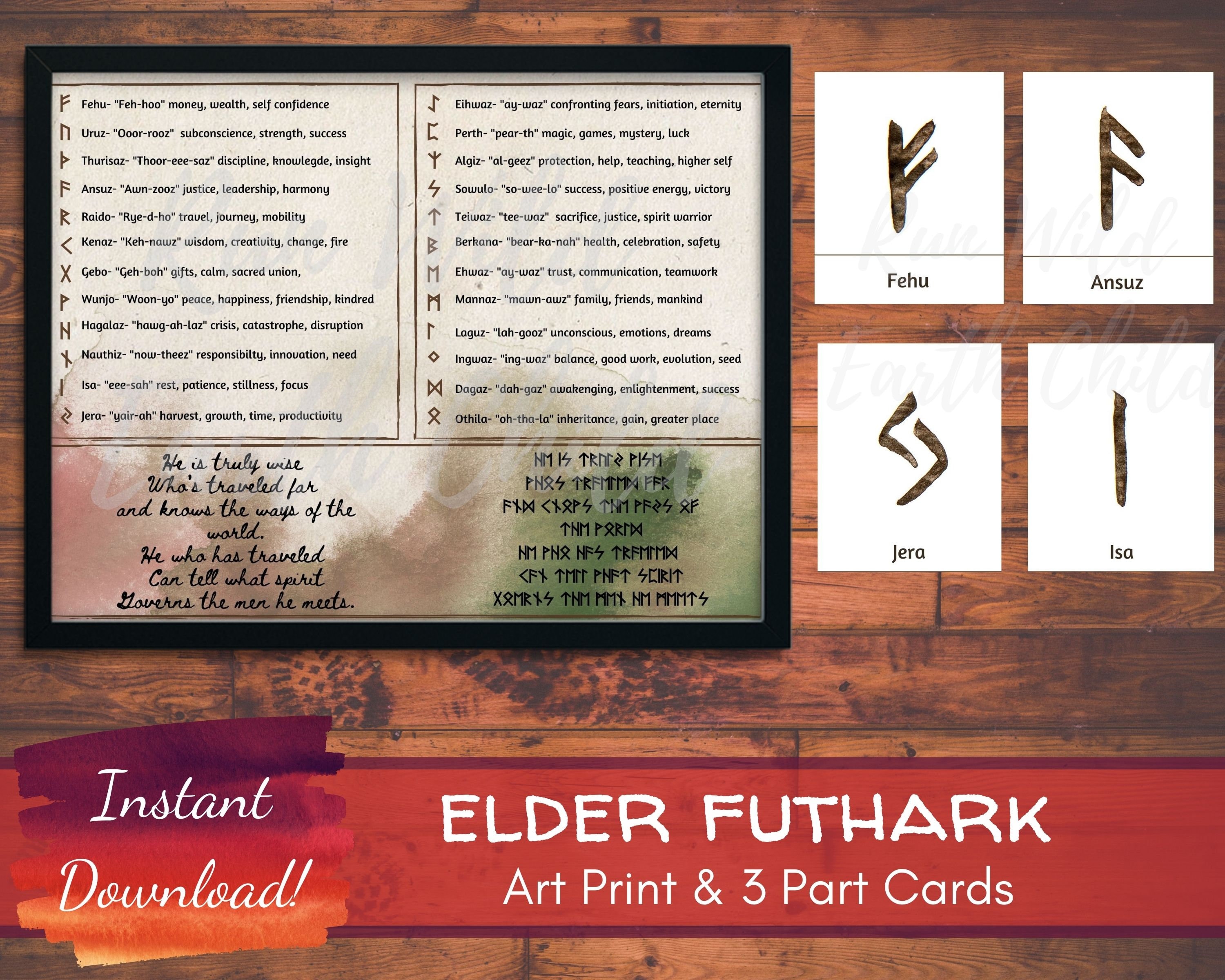 Elder Futhark Runes Meaning Art Print 3 Part Cards | Etsy