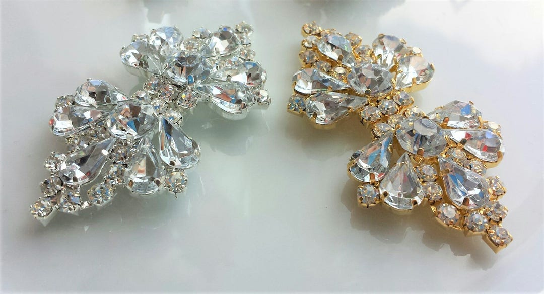 Clasp Buckle, Glass & Acrylic Rhinestones, Silver or Gold Setting, 2 ...