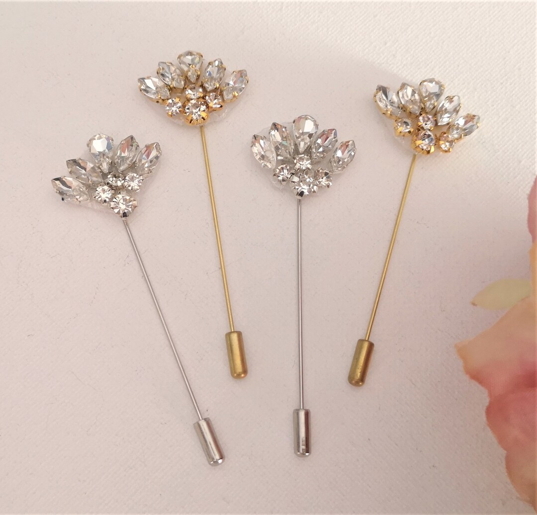 Rhinestone Lapel Pin, Silver Gold Groom Boutonniere, Men Wedding Bridal ...