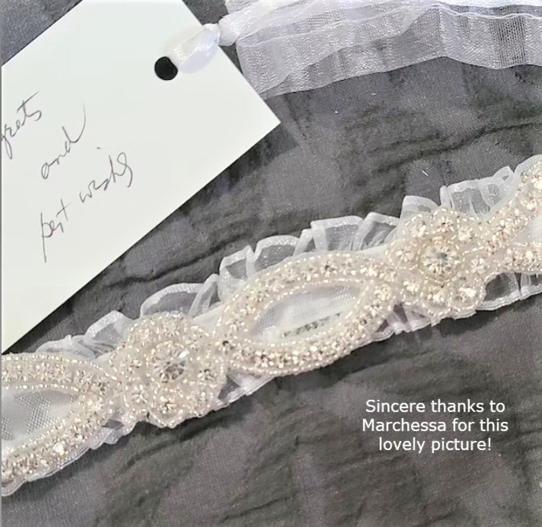 Wedding Bridal Stretch Garter, Ruffled Spandex Rhinestone Trim, Silver ...