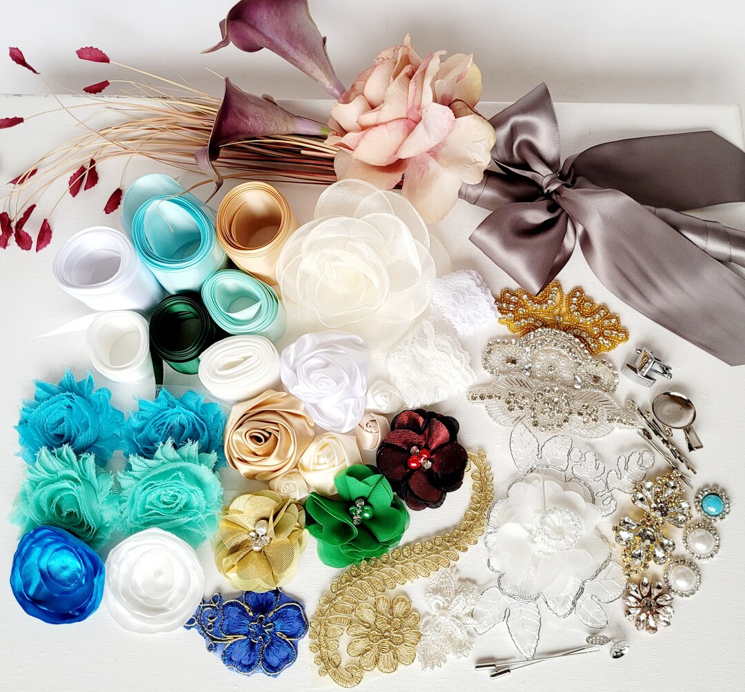 Bridal DIY Craft Kit: Satin Ribbons, Lace, Flowers, Appliques - Etsy