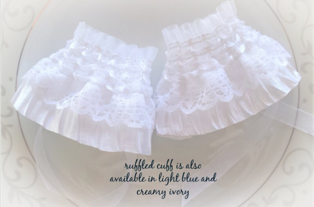 Ruffled Lace Bridal Cuffs | White or Blue Tie-on Wrist Decor - Etsy
