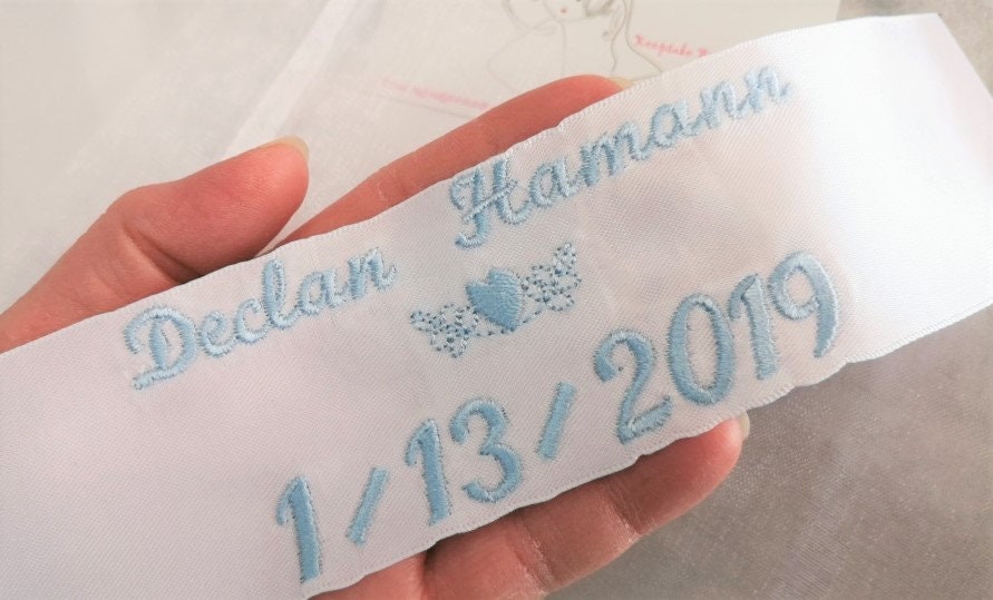 Dress Label White Blue Baptism Christening Gown Sew On ID Tag | Etsy