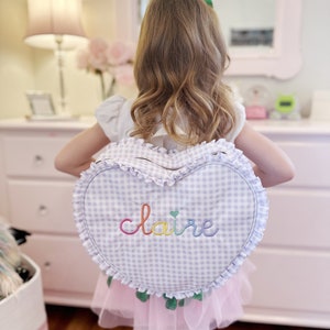 Personalized Ruffle Heart Backpack, Girls Embroidered Backpack, Nylon ...