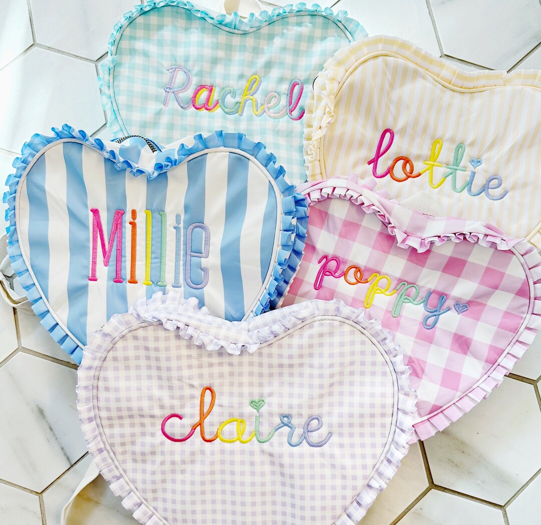 Personalized Ruffle Heart Backpack, Girls Embroidered Backpack, Nylon ...