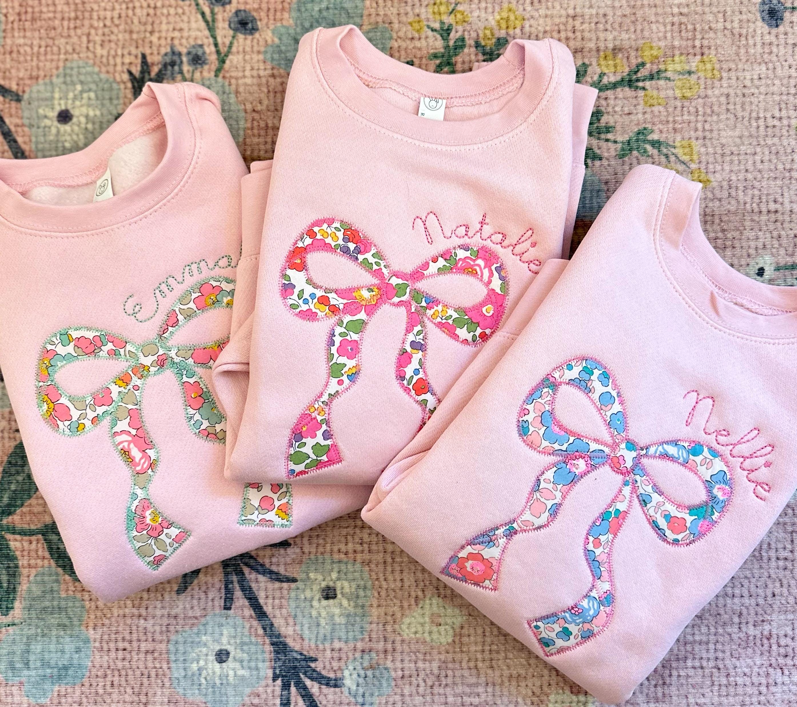 Girls Monogram Bow Sweatshirt, Monogrammed Bow Sweatshirt for Toddler ...
