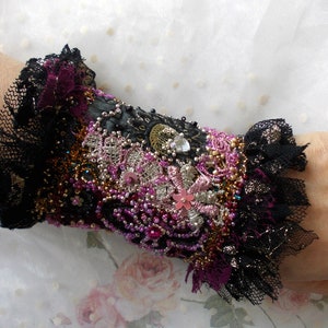 Victorian Ruffle Hand Beaded Collage Wrist Cuff Manually Stitched ...